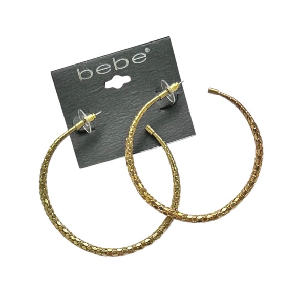 bebe | Jewelry | Bebe Gold Textured Large Hoop Earrings | Poshmark